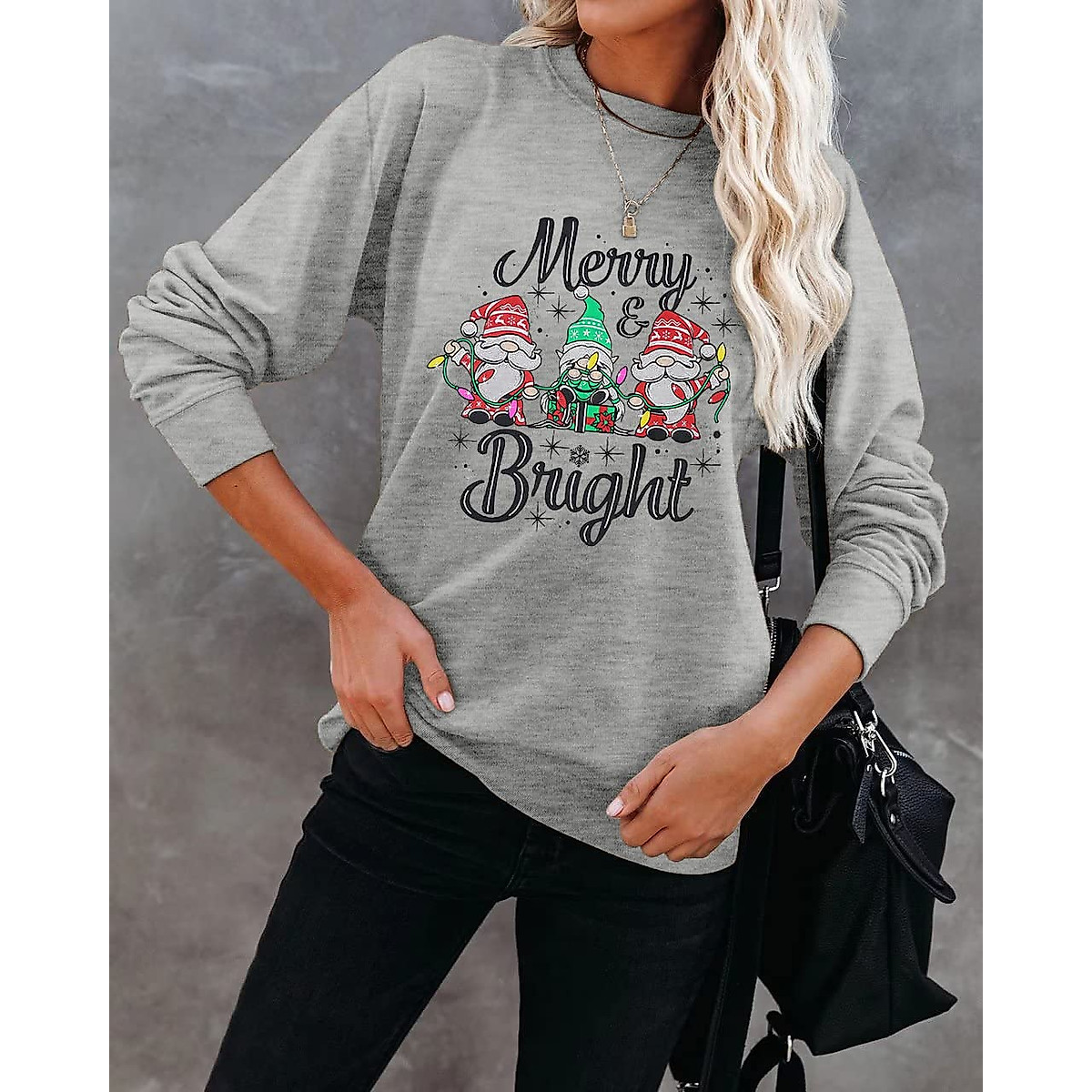 KIMSOONG Christmas Sweatshirts for Women Believe Sweatshirt Funny Christmas Sweaters Lightweight Blouse Xmas Hat Holiday Tops