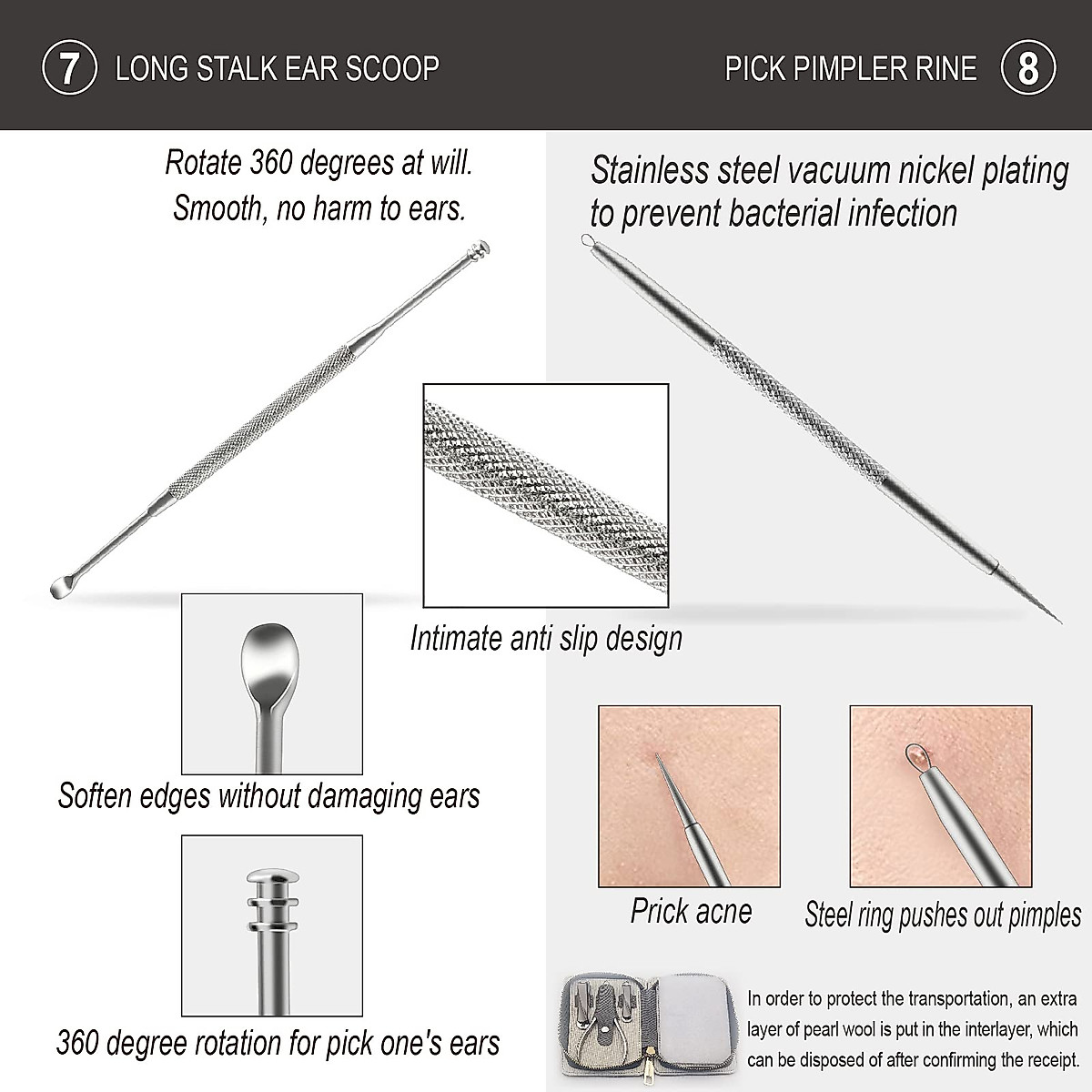 diaoyudao Personal care Large Nail Clippers 8-piece Set (gray), 6.125x4.375x1.25 Inch