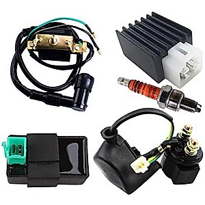 CDI Box Ignition Coil 5 Pin Regulator Rectifier Relay Spark Plug for Kazuma Meerkat 50cc Falcon 70cc 90cc 110cc Taotao Roketa Coolster 110CC ATV 3050B by Lucky Seven