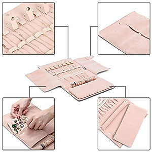 Becko Jewelry Organizer Roll Travel Jewel Bag case for Multiple Necklaces, Rings, Bracelets, Supple Leather & Suede, Large Capacity Without Crease, Lightweight, Portable & Practical (Gray)