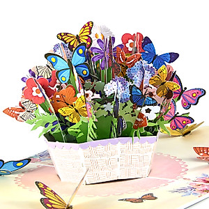 Teabug Cards Basket of Colorful Butterflies Pop Up Card, Birthday Card, Mothers Day Card, Get-Well Card, Spring and Summber Card, All Occasions