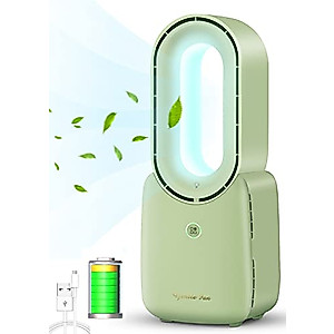 Misby Desk Fan, Portable Bladeless Fan 11.8 inch Personal Cooling Fan with 4 Speeds, Leafless 5 Colors LED Lights Touch Control Small Quiet Table Fans For Home, Bedroom, Office(Green)
