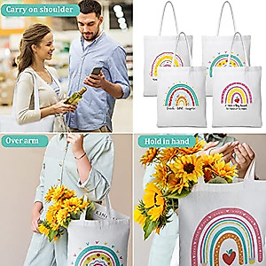 Silkfly 10 Pack Rainbow Teacher Tote Bags Gift for Christmas, Teacher's Day, End of Semester, Retirement Teacher Appreciation Gift Reusable Canvas Bags for Women 15 x 14 Inch