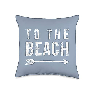 Vine Mercantile To The Beach-Cute Summer Quote-Vintage Chambray Blue Throw Pillow, 16x16, Multicolor