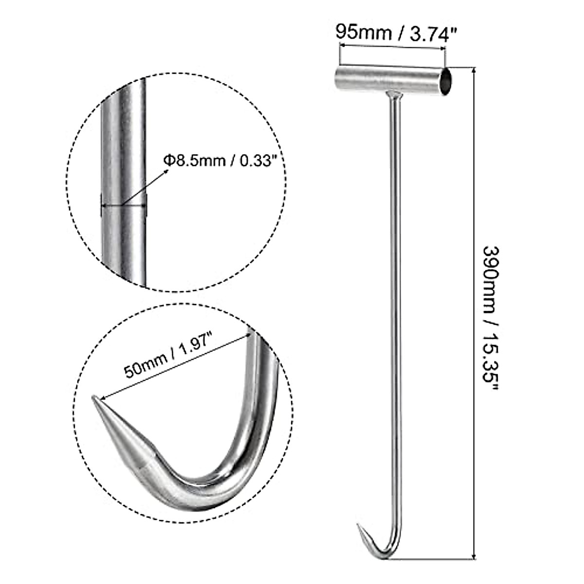 uxcell 15.35inch T-Handle Meat Boning Hook, Galvanized T Hooks for Kitchen Butcher Shop Restaurant 4Pcs