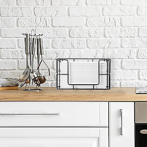 MyGift Wall Mounted Black Metal Wire Commercial Paper Towel Holder, Bathroom Paper Towel Dispenser Countertop Folded Towel Dispenser for Z Fold, C Fold and Trifold