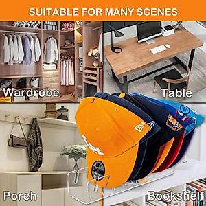 2024 New 2Pcs Hat Stand Hat Organizer for 14 Baseball Caps Hat Racks Acrylic Cap Holder Display for Bedroom，Office，Closet, Dresser (Transparent)