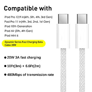 6/10 Ft USB C to USB C Fast Charger Cable for New iPad Pro 12.9 in 6th/5th/4th/3rd Gen, iPad Pro 11-inch 4th/3rd/2nd/1st, iPad Air 5/4, iPad 10th Generation, iPad Mini 6, iPad/Pro Charging Cord