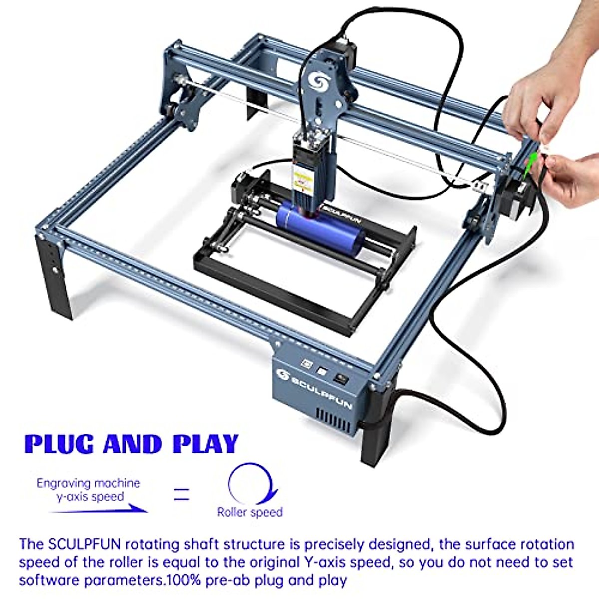 SCULPFUN Laser Rotary Roller, Laser Engraver Y-axis Rotary Roller Engraving Module 360° Rotating for Engraving Different Size Cylindrical Objects Cans, Compatible with Most Engraving Machines