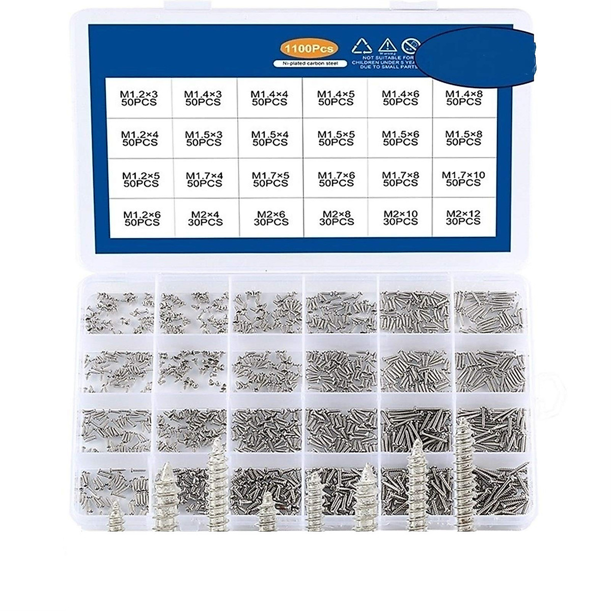 TONGCHAO Tchaosc 1100pcs Round Pan Head Tapping Screws Set M1.2 M1.4 M1.5 M1.7 M2 Mini Screw Laptop Computer Screw Cross Screw Kit (Color : DN PA)