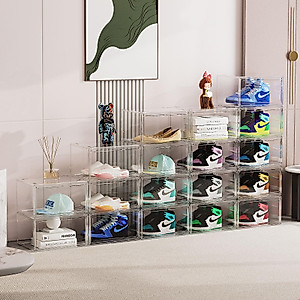 HIYOHIYO 8 Pack 360° Acrylic Clear Shoe Organizer for High-end Sports Shoes, All Clear Display Shoe Storage Box, Fully Transparent Display Case with Magnetic Door, Fit Size 14 (14.2"x10.6"x7.8")