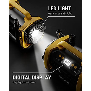 VacLife Tire Inflator Portable Air Compressor - 12V DC/120V AC Car Tire Pump for Air Mattress Beds, Boats with Inflation and Deflation Modes, Dual Powerful Motors, Model: ATJ-6588, Yellow (VL758)