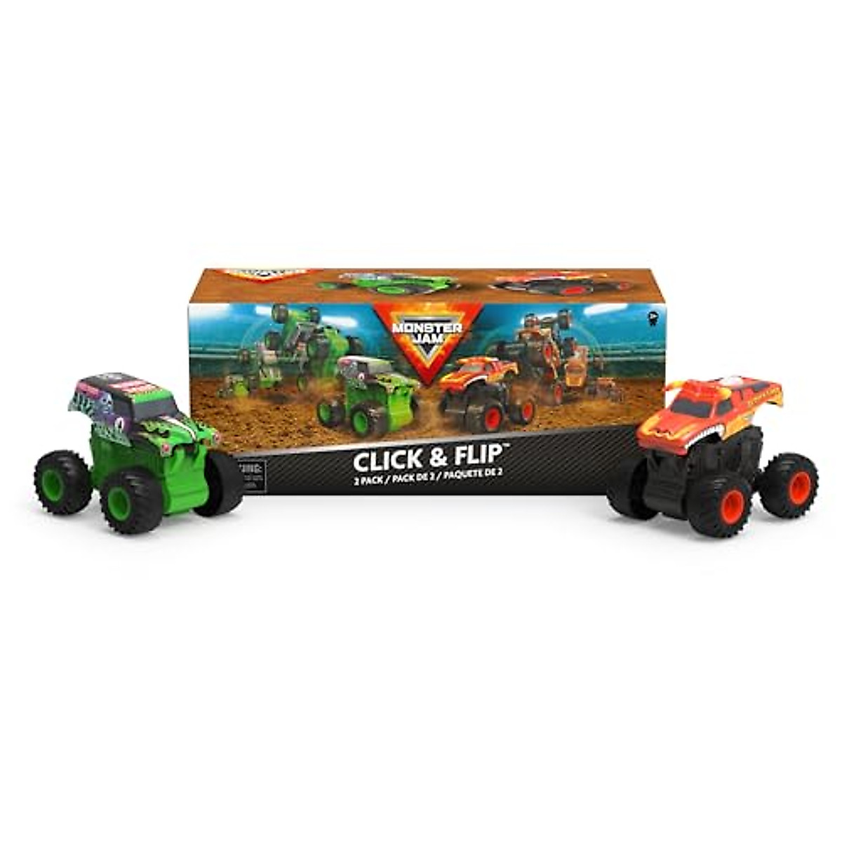 Monster Jam, 2-Pack Official Grave Digger and El Toro Loco Clip & Flip Monster Trucks, 1:43 Scale Kids Toys for Boys