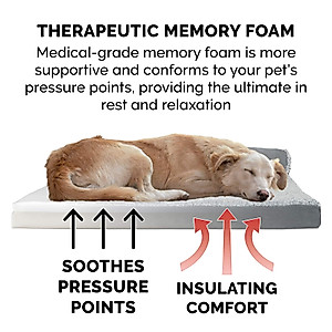 Furhaven Memory Foam Dog Bed for Medium/Small Dogs w/ Removable Bolsters & Washable Cover, For Dogs Up to 35 lbs - Two-Tone Plush Faux Fur & Suede L Shaped Chaise - Stone Gray, Medium