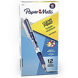 Paper Mate Clearpoint Break-Resistant Mechanical Pencils, HB 2 Lead (0.7mm) Pencil with Comfort Pencil Grip and Pencil Eraser Dark Blue, 12 Count