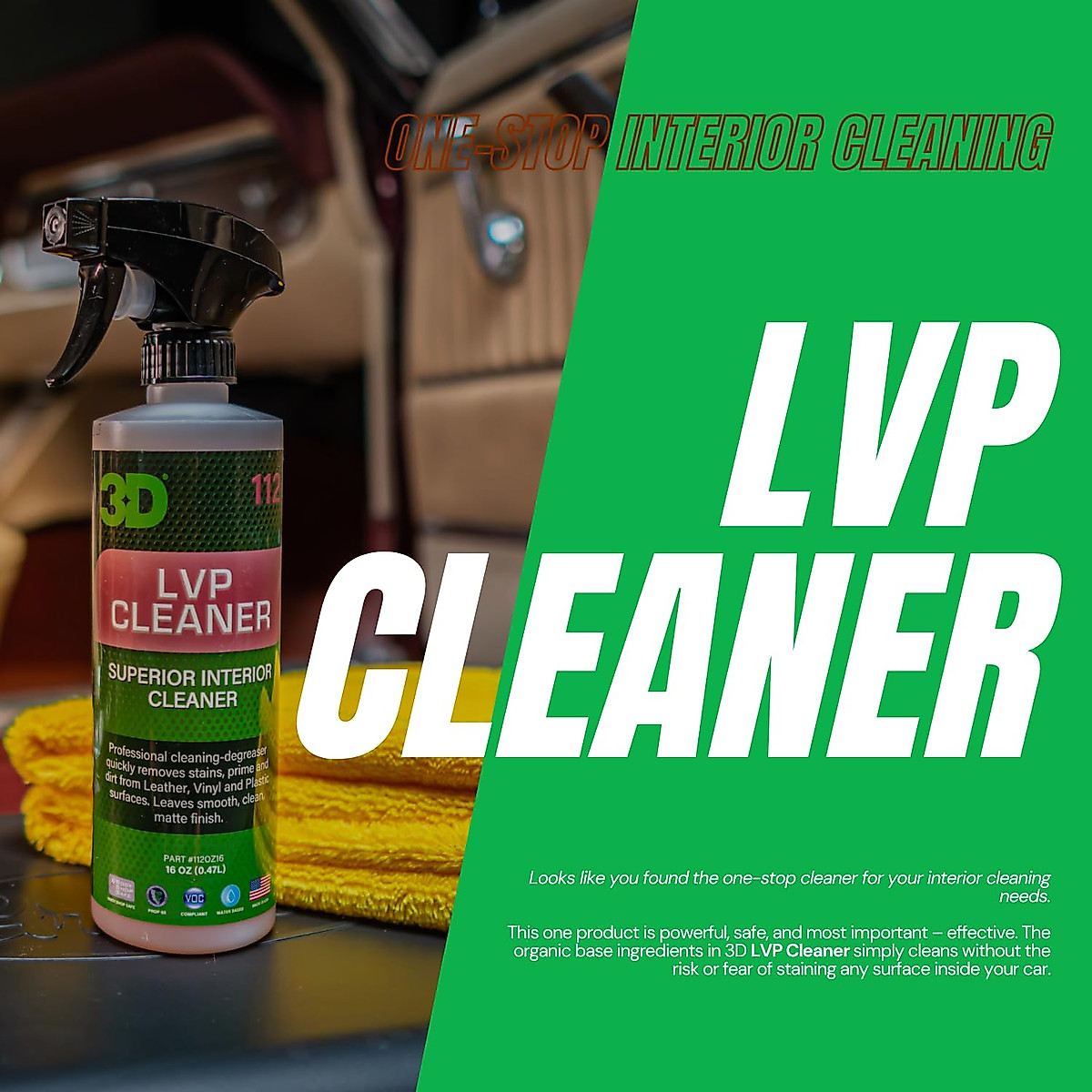 3D LVP Interior Cleaner - Removes Dirt, Grime, Grease, Oil & Stains from Leather, Vinyl & Plastic - Great for Seats, Steering Wheels, Door Panels, Dashboards - Car, Office, Home Use - 1 Gallon