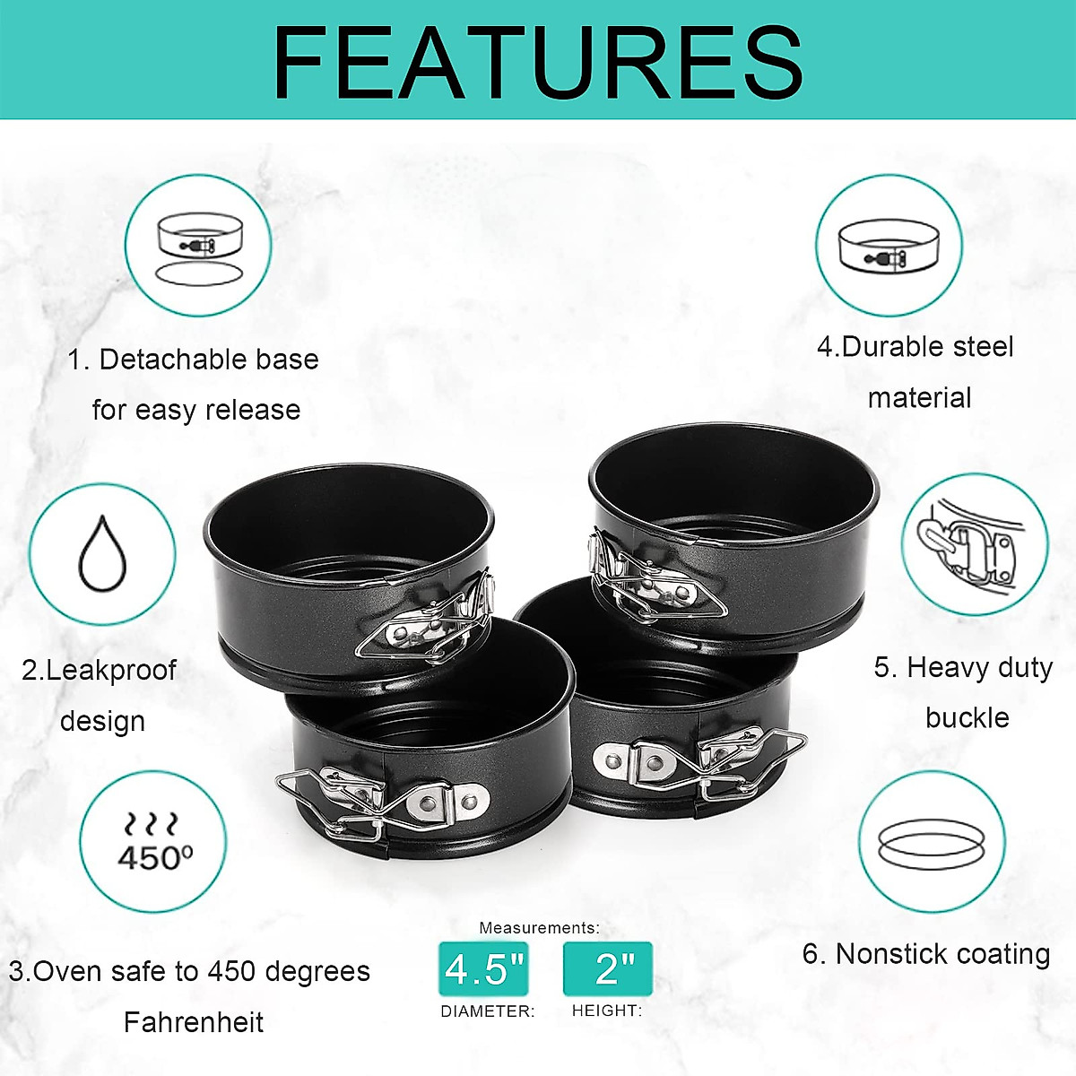 Tebery 4 Pack Nonstick Mini Springform Pan Set with 50 Pcs Parchment Paper Liners, 4 Inch Mini Cake Pan Cheesecake Pan Removable Bottom Bakeware for Mini Cheesecakes, Pizzas, and Quiches