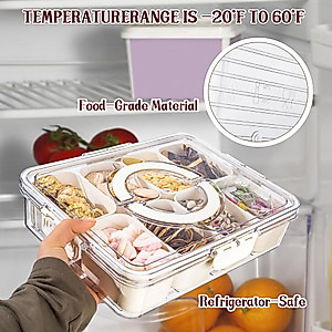Amzcku Divided Serving Tray with Lid and Handle - Snackle Box Charcuterie Container for Portable Snack Platters - Clear Organizer for Candy, Fruits, Nuts, Snacks - Perfect for Party, Entertaining
