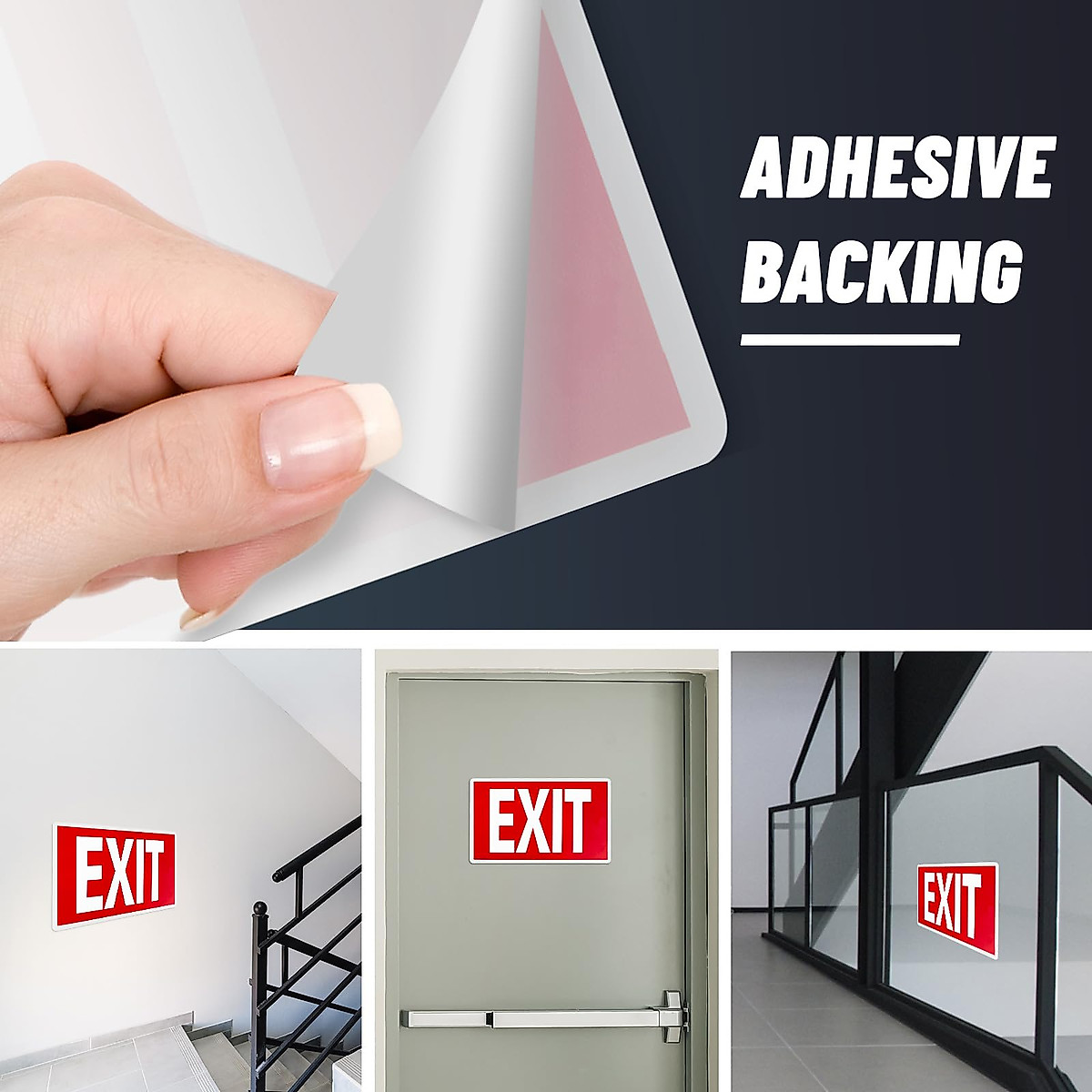 EXIT Sign - Glow In The Dark Photoluminescent EXIT Sign- 12"x7" Red With Adhesive Backing and Removable Directional Arrows Waterproof, Fade Resistant,4-Pack Exit Signs for Business