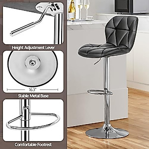 Yaheetech Grey Barstools Set of 2, PU Leather Bar Chairs with Backrest, Height Adjustable Swivel Island Stools for Kitchen Counter, Grey