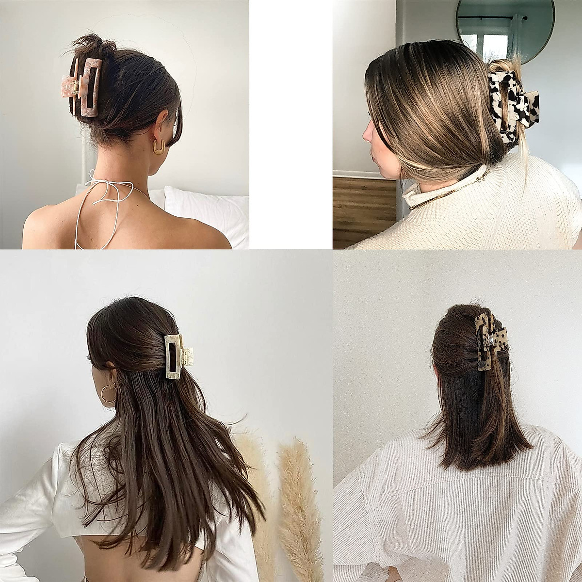 Hair Acetate Claw Clips, 4 Pcs Medium Acrylic Celluloid Design Claw Clips, 3.4" Hair Clips Marble for Thick Hair Bride Women Girls