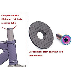 COONIUM 1 1/8” (28.6mm) Headset Stem Top Cap, Carbon Fiber with M6 X 30 Titanium Compression Bolt for Road Bike and MTB
