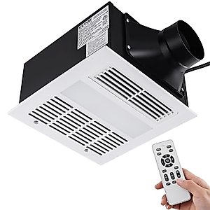 VEVOR Bathroom Exhaust Fan, 110 CFM Ventilation, 1.5sones Low Noise Operation, Remote Control, Cooling&Heating, LED Light 3000/4000/5000K, Airflow Speed&Light Brightness Adjustable, Timer
