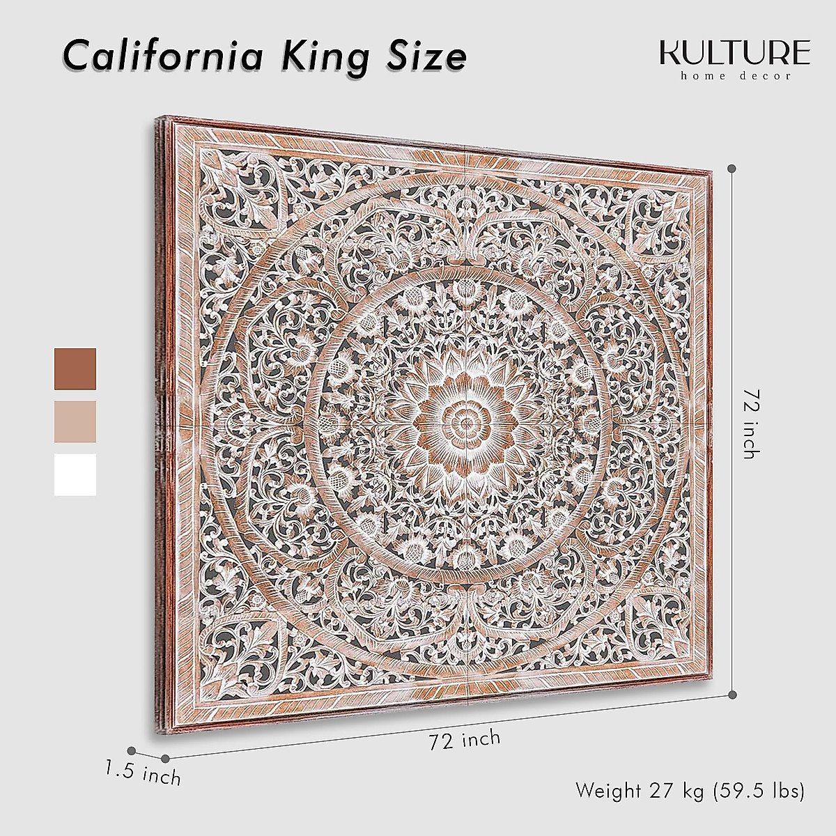 King Wood Headboard Rustic | Carved Full Headboard Only | Wooden Headboard Full Size Bed | Wall Mount Headboard King | Full Bed Headboard Panels (Manusa Antic, Cal King)