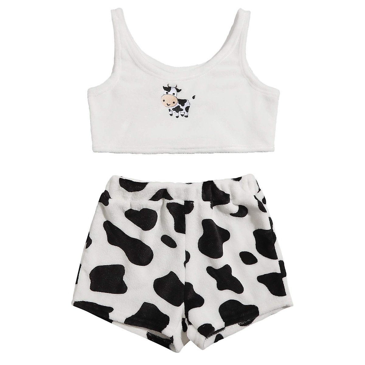 SOLY HUX Women's 2 Piece Sleeveless Crop Tank Top and Teddy Shorts Lounge Pajama Set Sleepwea