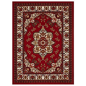 Antep Rugs Alfombras Oriental Traditional 5x7 Non-Skid (Non-Slip) Low Profile Pile Rubber Backing Indoor Area Rugs (Maroon, 5' x 7')