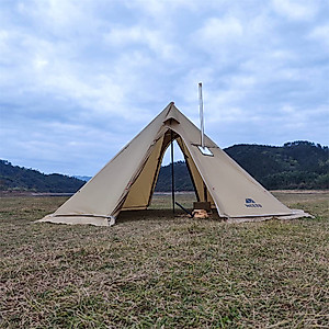 Vilemoon Tipi Hot Tent with Fire Retardant Stove Jack for Flue Pipes, 5~8 Person, Teepee Tents for Family Team Outdoor Backpacking Camping Hiking (Brown)