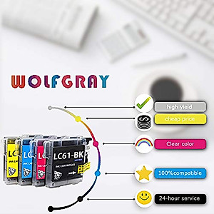 Wolfgray 12PK LC61 Compatible LC61BK LC61C LC61M LC61Y Ink Cartridge for Brother MFC-490CW MFC-495CW MFC-J615W MFC-J630W MFC-790CW MFC-290C DCP-165C DCP-385C DCP-585CW MFC-5490CN MFC-5890CN MFC-6490CW
