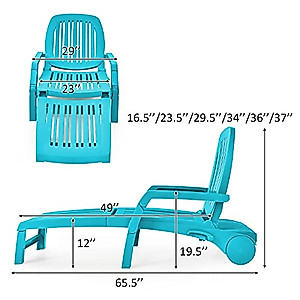Giantex Chaise Lounge Outdoor, 6 Adjustable Backrests Lounge Chair Recliner, Outdoor Furniture for Patio Poolside Garden, Foldable Sun Lounger with Wheels (1, Turquoise)