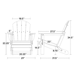 WO Home Furniture Adirondack Chair Lounger Outdoor Folding for Fire Pit, Beach, Balcony, Backyard, Lawn, Patio, Pool, Deck, Garden (Pacific Blue)