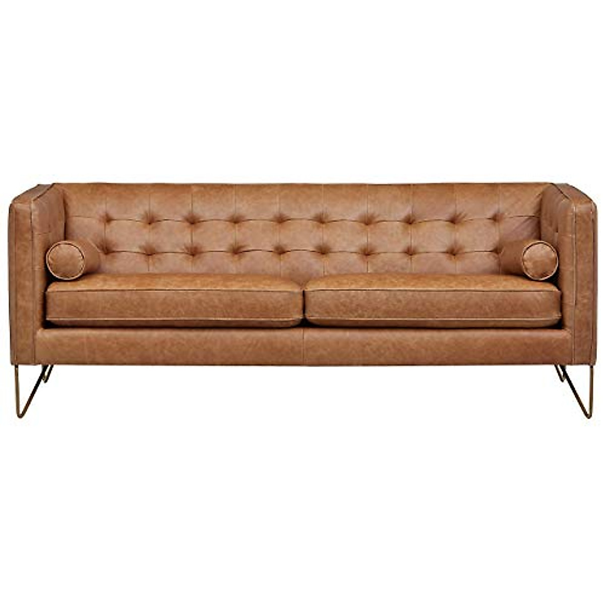 Amazon Brand – Rivet Brooke Contemporary Mid-Century Modern Tufted Leather Sofa Couch, 82"W, Cognac