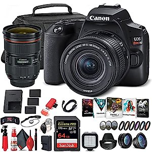 Canon EOS Rebel SL3 DSLR Camera with 18-55mm Lens (Black) (3453C002) + Canon EF 24-70mm Lens + 64GB Memory Card + Color Filter Kit + Case + Filter Kit + Corel Photo Software + More (Renewed)