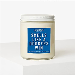 CE Craft Smells Like a Dodgers Win Candle - Funny Birthday Gift for Men, Women, Baseball Themed Gift, Gift for Dad, Boyfriend, Sports Fan, Dodgers Gift (Vanilla Oak)
