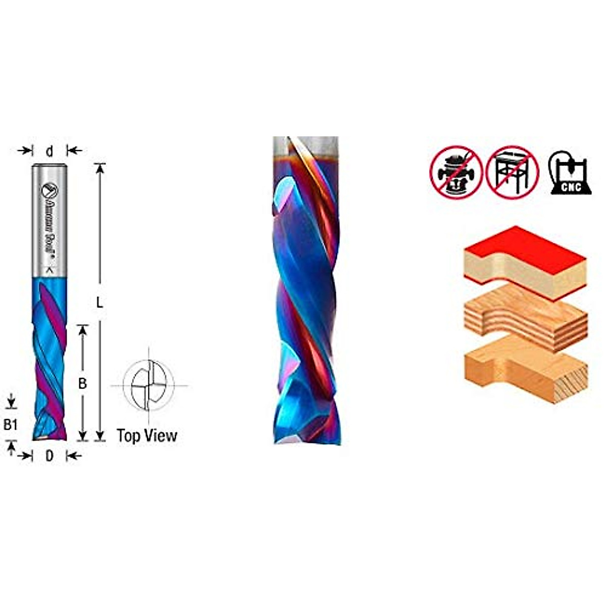 Amana Tool 46179-K CNC SC Spektra Extreme Tool Life Coated Compression Spiral 3/8 D x 1-5/8 CH x 3/8 SHK x 3-1/2 Inch Long 2 Flute Router Bit