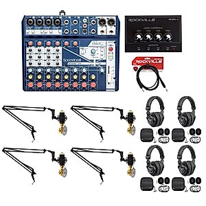 Soundcraft Notepad-12FX Mixer Bundle with Rockville RCM02 Pro Recording Mic, PRO-M50 Studio Headphones, DMS40 40" Mic Boom Arm, RCTR106B TRS to TRS Cable and RHPA4 Headphone Amplifier Stereo