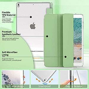 Aoub Case for iPad Air 3rd Generation/Pro 10.5, Trifold Stand Auto Sleep/Wake Slim Smart Cover Frosted Translucent Soft TPU Shockproof Case with Pencil Holder for Air/Pro 10.5 inch, Light Green