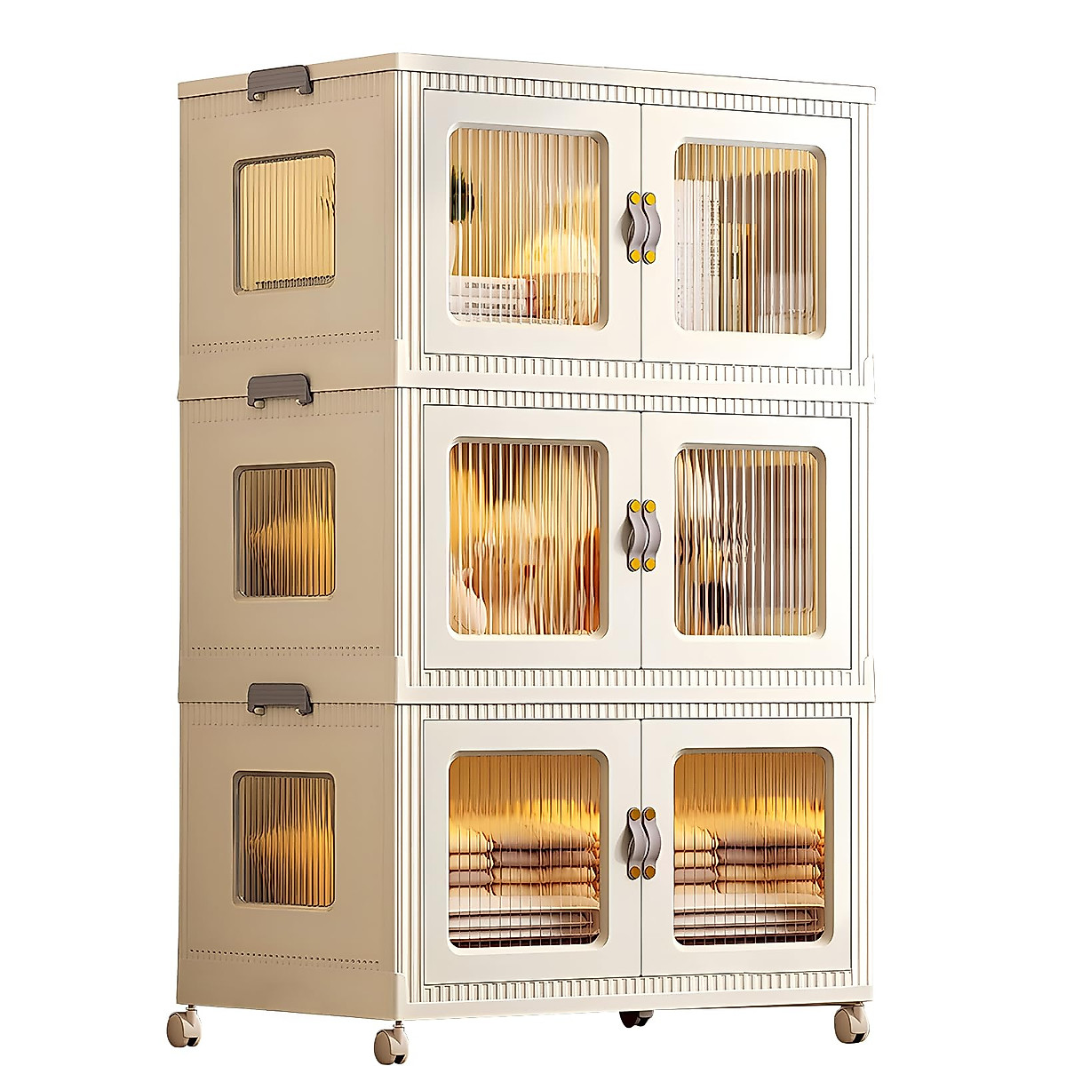 MOPUP 555 Quart Collapsible Storage Bins,3 Packs Plastic White Closet Organizers Storage with Lids,Dual Open Stackable Bins with Wheels for Home and Office