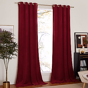 NICETOWN Christmas Red Velvet Curtains, Solid Heavy Matt Drapes/Window Treatments with Grommet Top for Patio Door (Set of 2, W52xL96 inches)