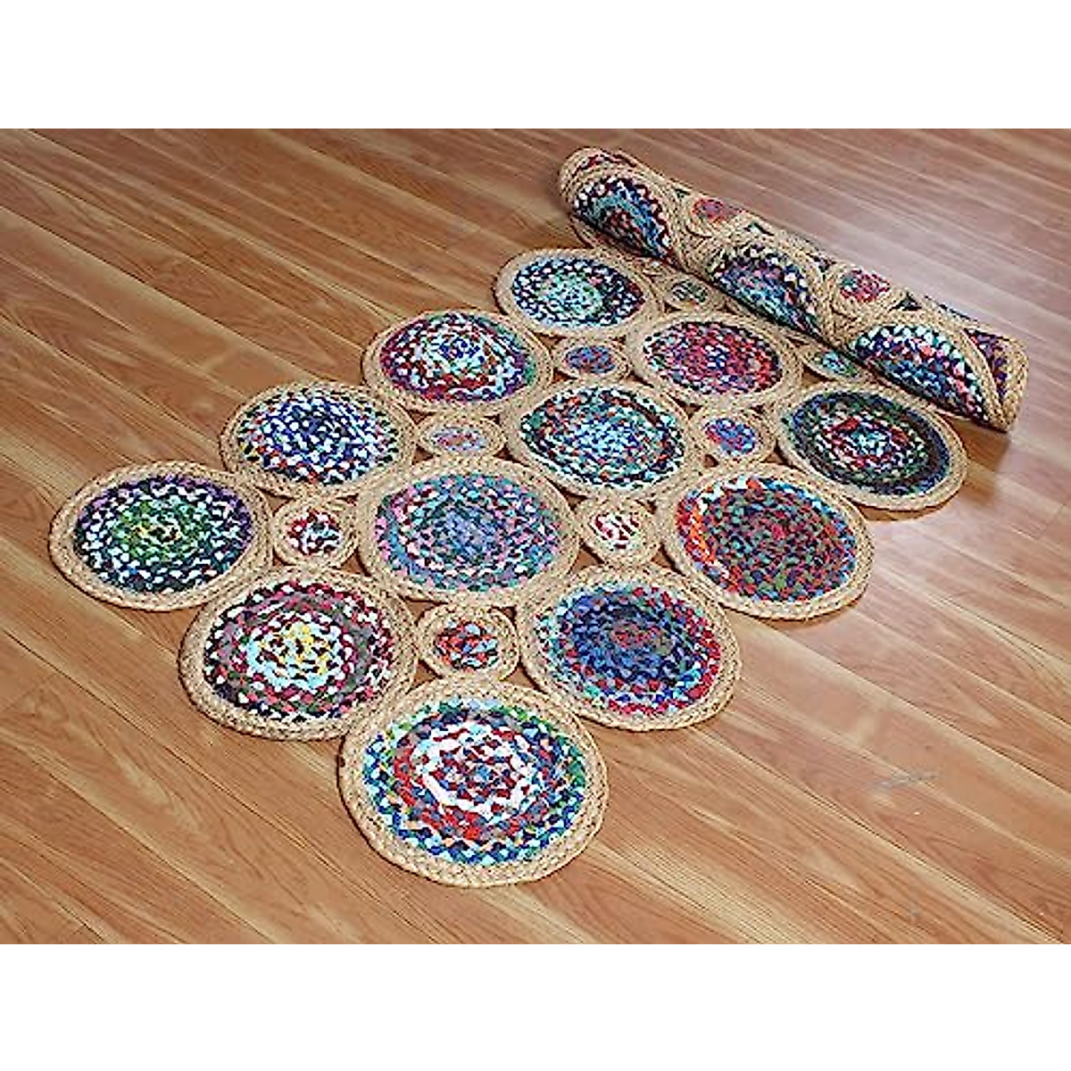 CASAVANI Scalloped Chindi Cotton Area Rug - Geometric Beige & Multicolor Hand Woven Braided Rug Best Uses for Living Room, Bedroom, Kithchen, 2.6x4 2.6x8 (C123, 4x6)