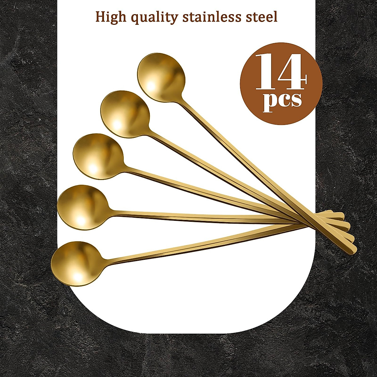 HANSGO 14PCS Coffee Spoons Set, 6.7 Inches Gold Tea Spoons, Stirring Spoons, Gold Spoons Long Handle, Long Spoons for Stirring, Cocktail Coffee Bar Accessories