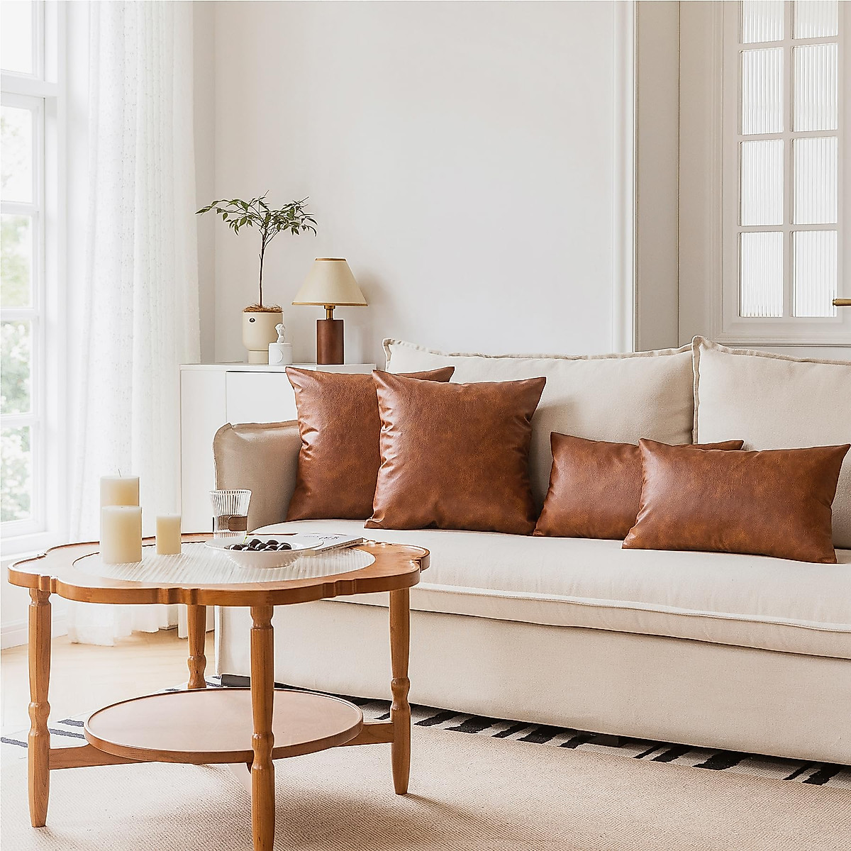 GEGELICA Faux Leather Throw Pillow Covers 18X18 Inch Set of 2 Brown Outdoor Modern Farmhouse Solid Decorative Pillow Covers for Room Couch Living Bedroom Bed Sofa