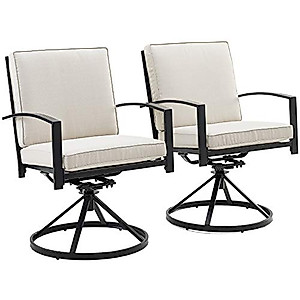 Crosley Furniture KO60026BZ-OL Kaplan Outdoor Metal Dining Swivel Chairs, Set of 2, Oiled Bronze with Oatmeal Cushions
