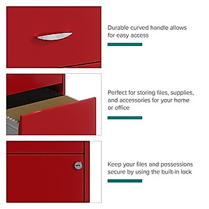 Hirsh Industries Space Solutions 3 Drawer Metal Vertical File Cabinet with Lock Lava Red