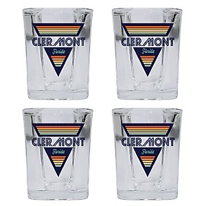 R and R Imports Clermont Florida 2 Ounce Square Base Liquor Shot Glass Retro Design 4-Pack