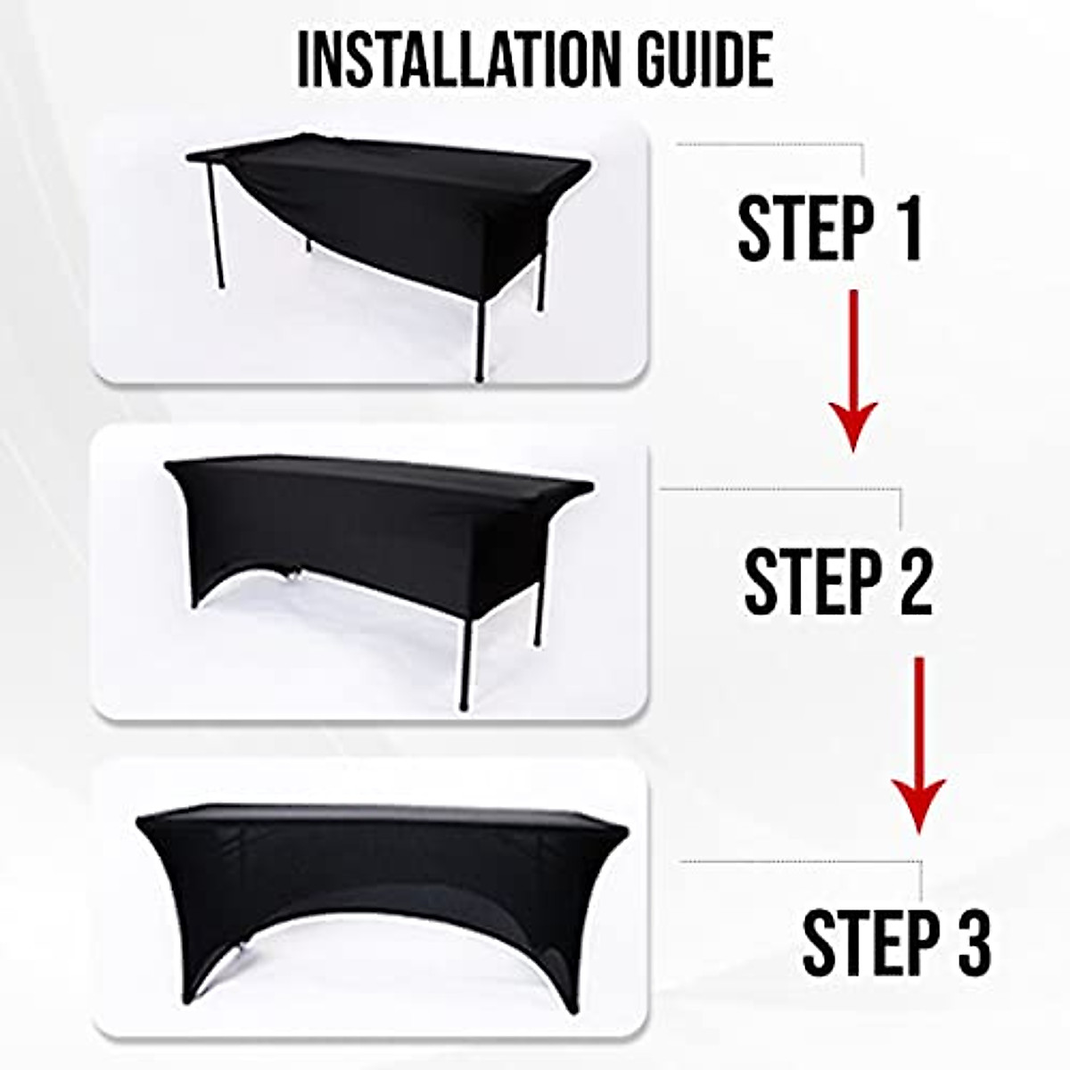 Leoa's Lux 2 Pcs Black Spandex Table Covers 6ft Fitted Tablecloth Stretch for Standard Folding Tables - Elastic Rectangular Wrinkle Resistant Massage Table Clothes for 6 Foot Rectangle Tables