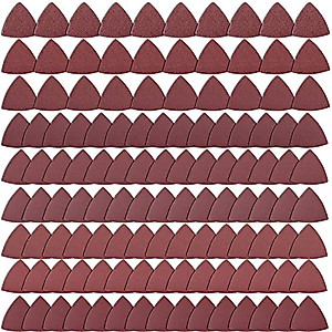 AUSTOR 120 Pieces Triangular Sandpaper, Triangle Sanding Sheets Fit 3-1/8 Inch Oscillating Multi Tool Sanding Pad, Hook and Loop Assorted 40/60/80/120/150/180/240/320/400 Grits, No Holes